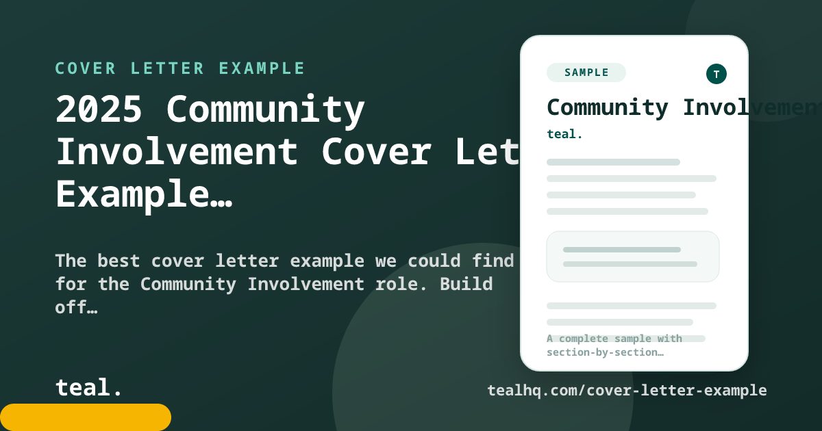 2025 Community Involvement Cover Letter Example (+Free Template)